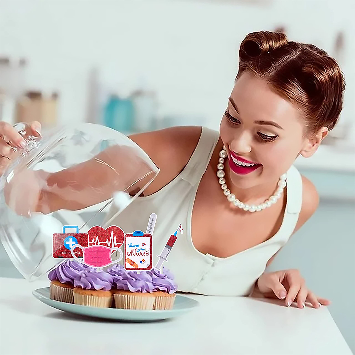 36pcs Nurse Cupcake Toppers Nurse Graduation Party Cake Decoration Medical Rn Party Supplies Favors for Nursing Party Nurse Grad Theme Party Baby Shower Birthday Party