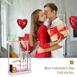 ProCase Jewelry Organizer Stand Holder, 4-Tier Necklace Organizer with Ring Tray, Small Cute Aesthetic Jewelry Tower Storage Rack Tree for Bracelets Earrings Rings - Pink