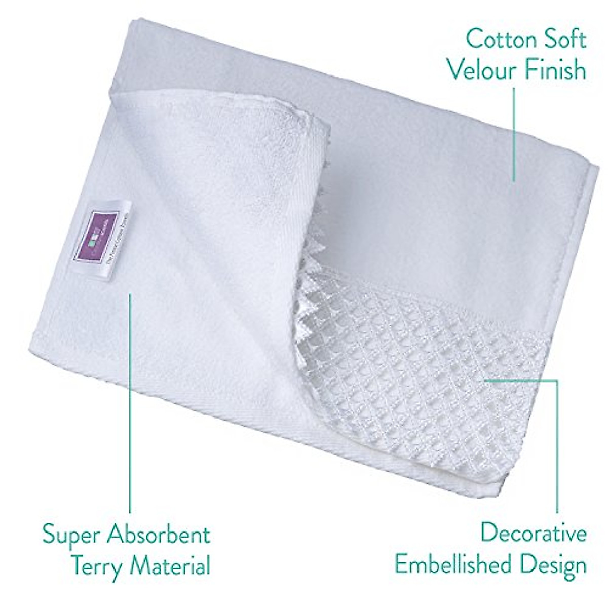 Creative Scents Decorative Fingertip Towels for Bathroom and Powder Room with Gorgeous White Lace - 4 Pack - 11 by 18" - Cotton Velour Towel Set Packaged in Gift Box for Best Holiday Gift (White)