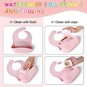 Cibeat Set of 2 Silicone Baby Bibs for Babies & Toddlers, Soft Bibs with Food Catcher Pocket and Spoon Fork