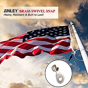 Anley Flag Accessory - 1 Pair White Rubber Coated Brass Swivel Snap Hook - Heavy Duty Flag Pole Halyard Rope Attachment Clip - For Tough Weather Conditions - 3.3 Inch - Two Hook Per Pack