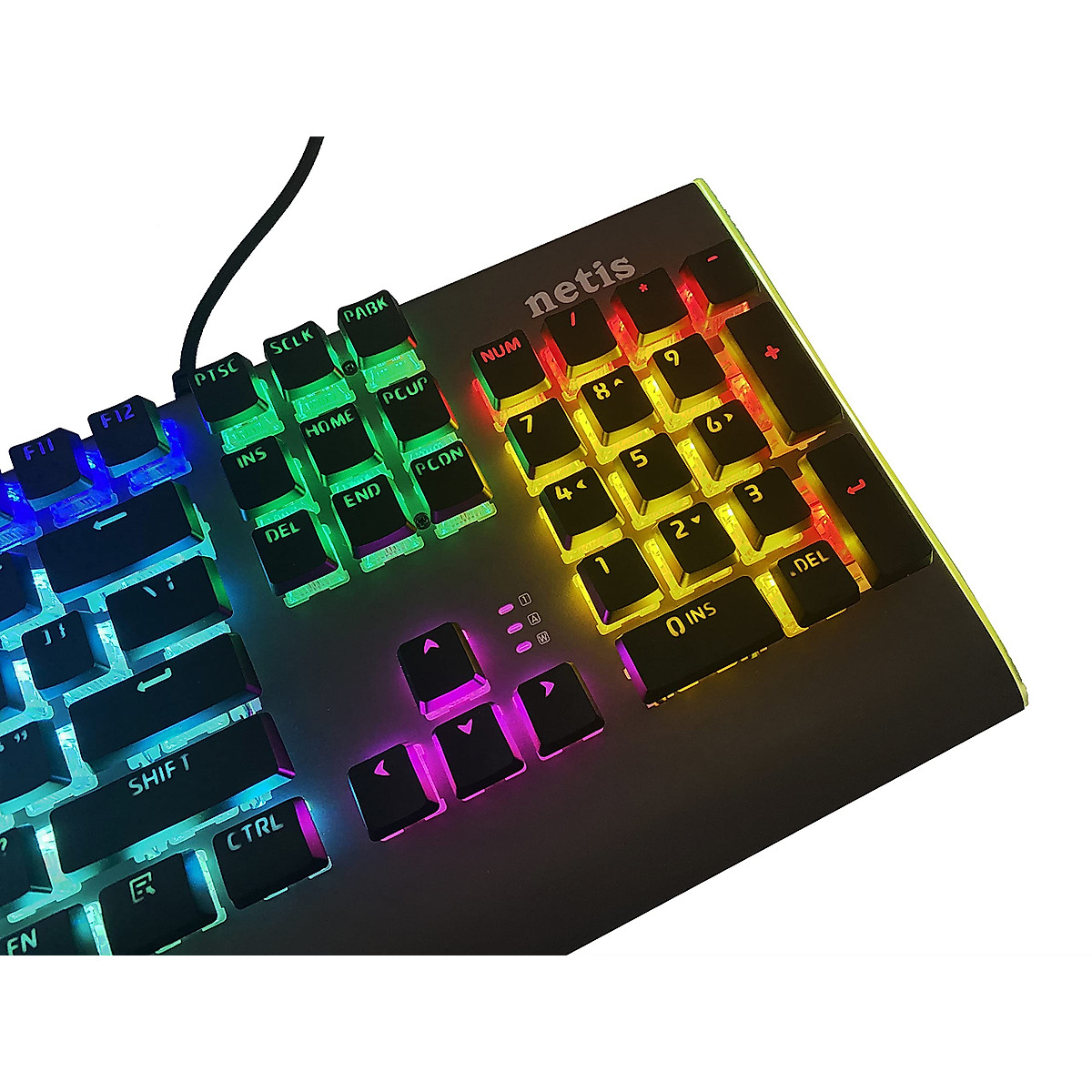 Netis K3101 Wired Mechanical Gaming Keyboard Rainbow Backlit Cherry MX Red Switches Equivalent with Multimedia Wheel for Gaming and Office PC Laptop Desktop Computers