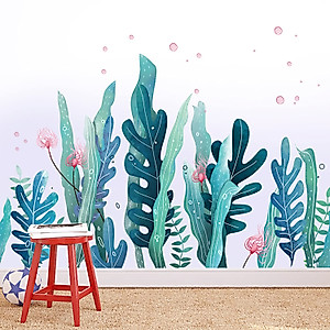 Green Seaweed Wall Sticker Creative Under The Sea World Ocean Grass Baseboard Decal Removable Wallpaper DIY Art Mural for Wall Corner Decor Kids Nursery Bathroom Living Room Bedroom Classroom