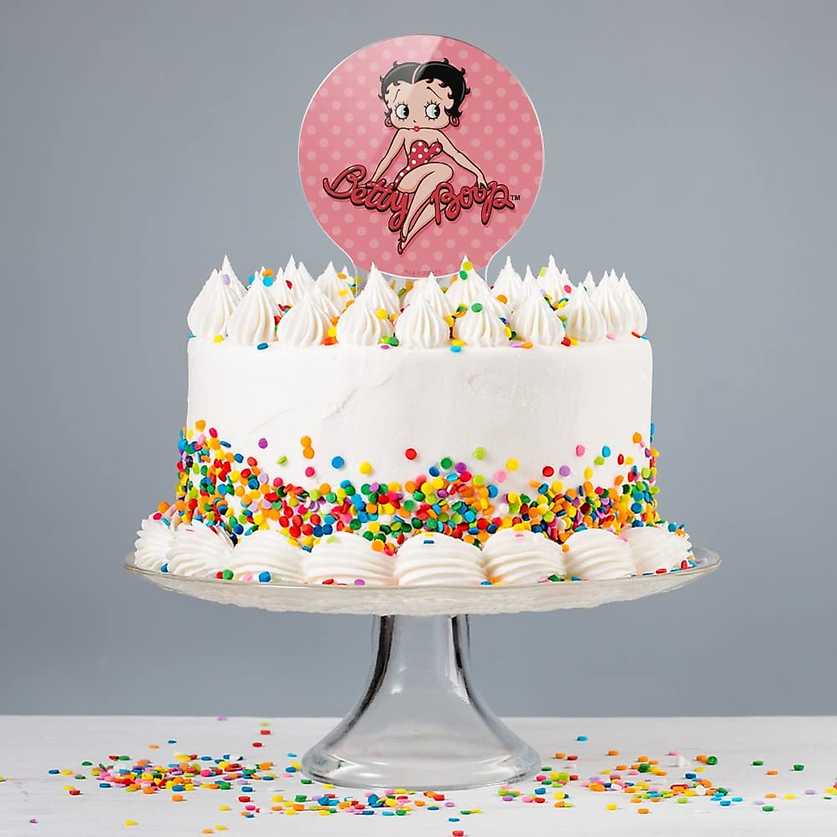 Acrylic Betty Boop Pink Polka Dots Cake Topper Party Decoration for Wedding Anniversary Birthday Graduation