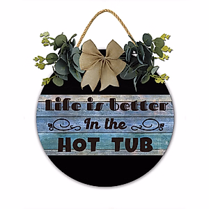 TYmall Retro Hot Tub Sign Funny Farmhouse Life is Better in The Hot Tub Wooden Hanging Sign Rustic Retro Wall Art Decor for Home Decoration 11Inch