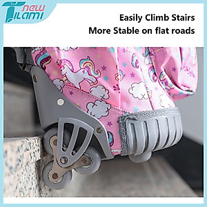 NEW TILAMI Unicorn Rolling Backpack for Kids, 18 Inches Adjustable Laptop Backpack with Wheels for Girls to School Travel Camping Boys Rolling Backpack