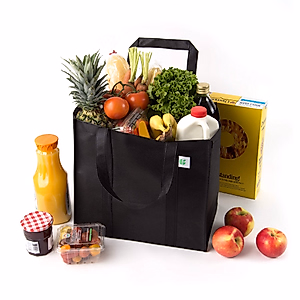 Reusable Grocery Bags (5 Pack, Black) - Hold 40+ lbs - Extra Large & Super Strong, Heavy Duty Shopping Bags – Grocery Tote Bag with Reinforced Handles & Thick Plastic Bottom for Strength