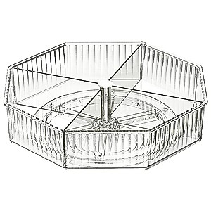 Lazy Susan Organizer, Spice Rack Rotating Organizer with 4 Dividers, Lazy Susan Turntable for Cabinet, 11'' Clear Lazy Susan Turntable Organizer, Spinning Seasoning Organizer for Cabinet Storage