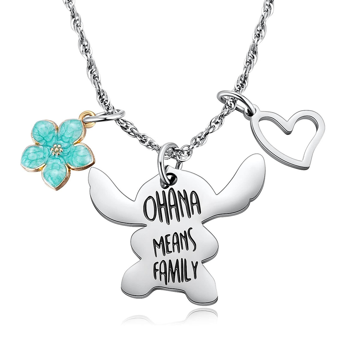 To My Young Daughter Stitch Gift Ohana Means Family Necklace&Message Card for Little Lilo Stitch Lover Daughter from Mom Dad, Stitch Jewelry Birthday Graduation Christmas Gifts for Teen Girls
