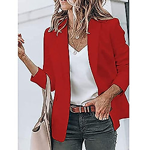 Womens Graphic Print Blazer Trendy Cardigan Collar Single Button Blazers Business Casual 2023 Open Front Slim Fit Summer Fall Ladies Blazers Clothing Outfits Blazer De Mujer Red L