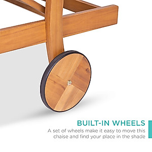 Best Choice Products 79x26in Acacia Wood Chaise Lounge Chair Recliner, Outdoor Furniture for Patio, Poolside w/Slide-Out Side Table, Foam-Padded Cushion, Adjustable Backrest, Wheels - Navy Blue