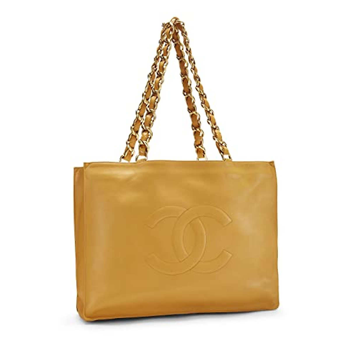 Chanel, Pre-Loved Yellow Lambskin Flat Chain Handle Tote, Yellow