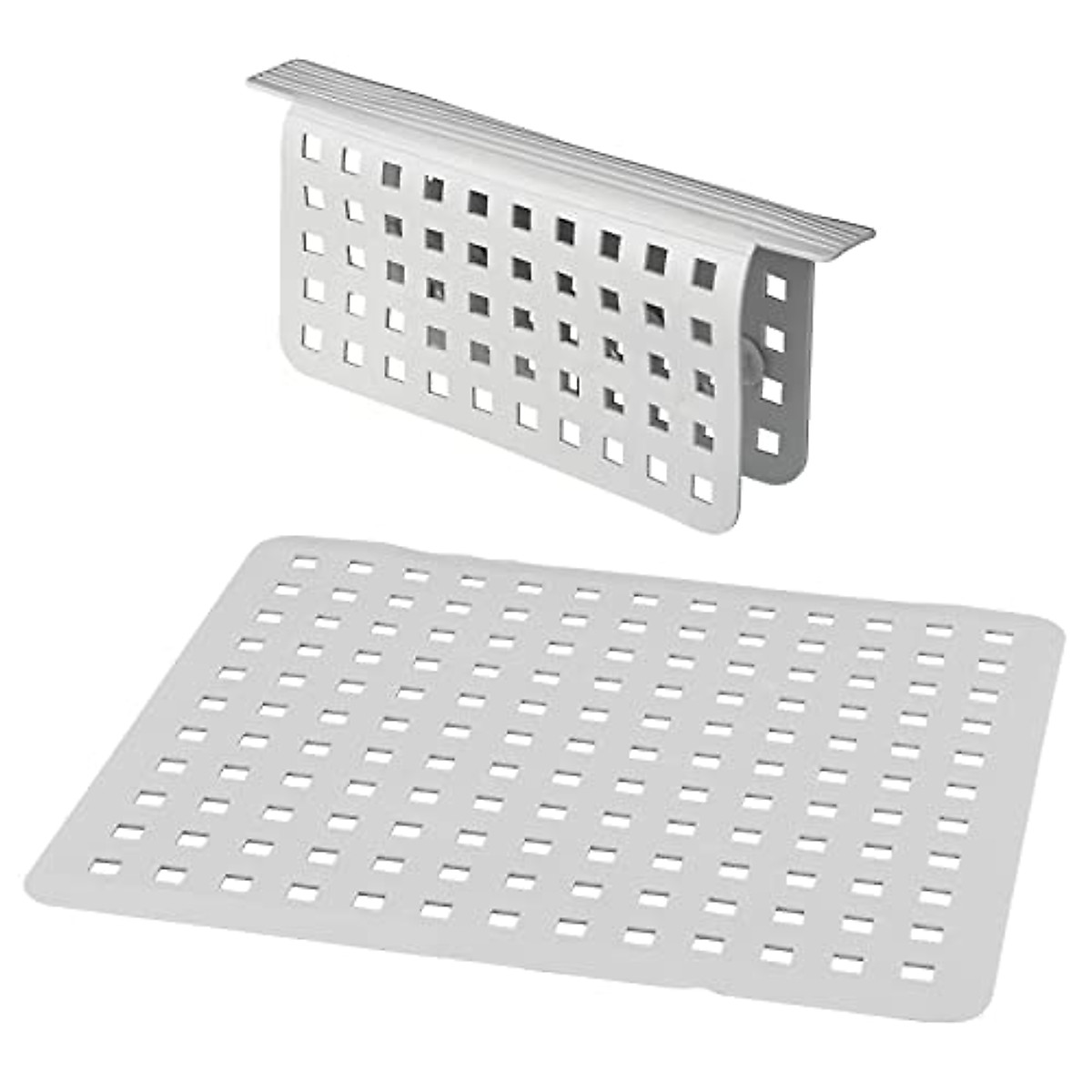 mDesign Kitchen Sink Protector Mat Pad Set, Quick Draining - Use In Sinks to Protect Surfaces and Dishes - 2 Piece Combo Set includes 1 Sink Saddle and 1 Sink Mat - Gray