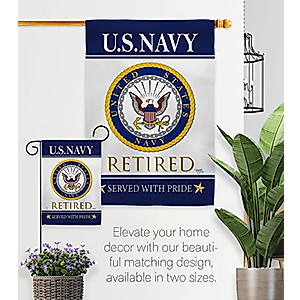 Breeze Decor US Navy Garden Flag Set with Stand Armed Forces USN Seabee United State American Military Veteran Retire Official House Banner Small Yard Gift Double-Sided, Made in USA