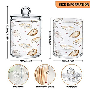 Kigai Cute Funny Cat Qtip Holder - 14OZ Clear Plastic Apothecary Jars Bathroom Canister Dispenser Organizer Vanity Storage Jar with Lid for Cotton Ball, Cotton Swab, Floss (2PACK)