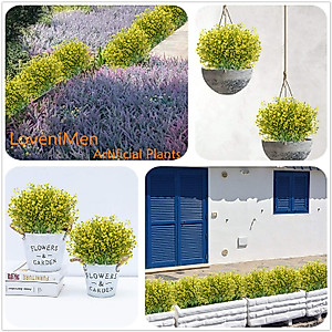 LOVENIMEN Artificial Plants, Plastic Shrubs Fake Simulation Bushes Wedding Outdoor Home Garden Verandah Parterre Office Table Centerpieces Arrangements Decoration DIY Planter Filler - Yellow 8 Pack