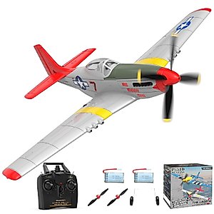 VOLANTEXRC RC Plane P51D Mustang RTF for Beginners, 2.4Ghz 4CH Remote Control Airplane Easy to Fly with Gyro Stabilization, Outdoor Hobby WWII Toy for Kids & Adults (Red)