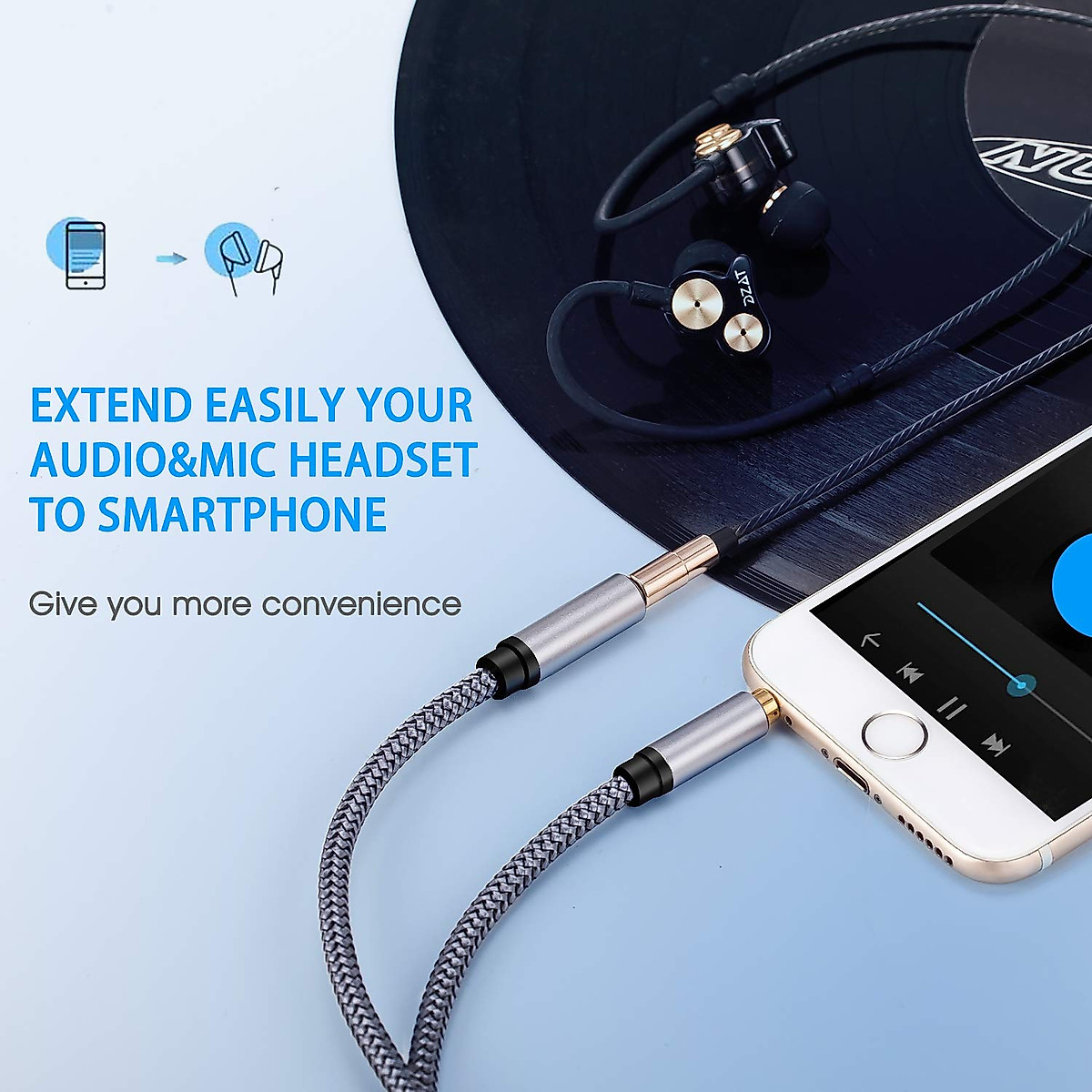 Tan QY Audio Extension Cable 1.5Ft,Audio Auxiliary Stereo Extension Audio Cable 3.5mm Stereo Jack Male to Female, Stereo Jack Cord for Phones, Headphones, Speakers, Tablets and More(1.5Ft/0.5M)