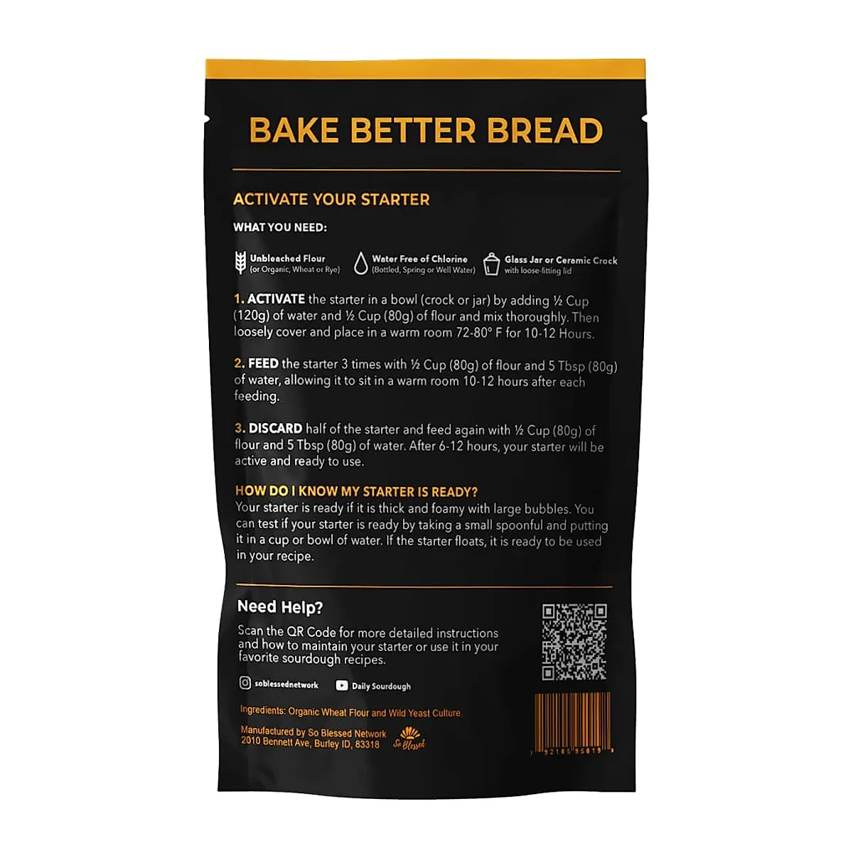 Better Bread Premium Heirloom Sourdough Starter Culture So Blessed Heirloom Style Freeze Dried Starter Culture for Baking Sourdough Bread | Perfect for Pancakes, Biscuits, Pretzels, & More | Non-GMO Prebiotic Artisan Bread | Made with Organic Ingredients