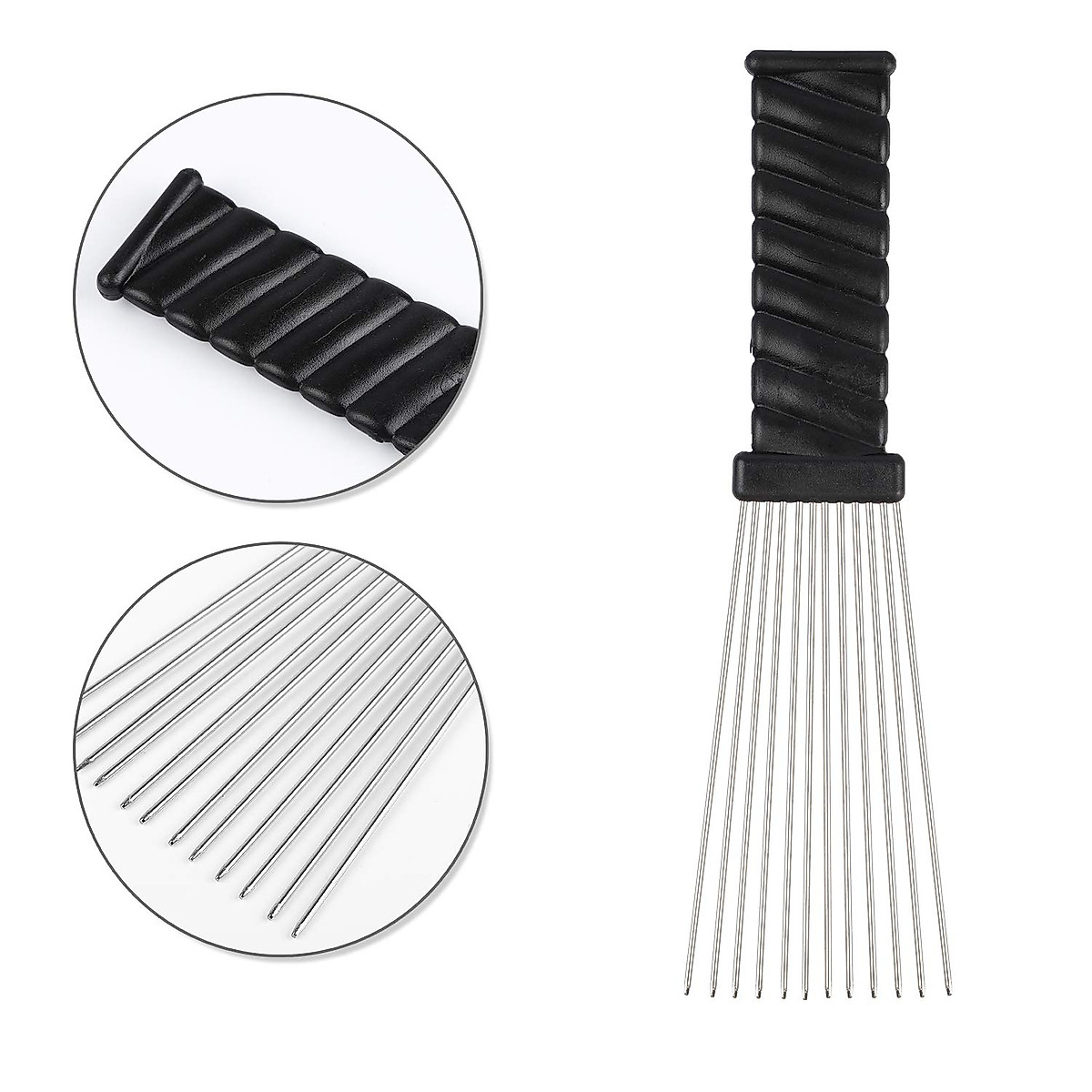 Folansy Afro Comb Metal African American Pick Comb Hairdressing Styling Tool, 2 Pack (Black-4, 2piece Assortment, Wide Teeth, Classic Black Fist Design, For Curly Hair and Afro Hairstyle)