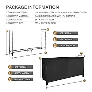 LIBMALL 6ft Outdoor Indoor Firewood Rack Log Holder with Waterproof Cover Combo for Wood Organizer and Storage