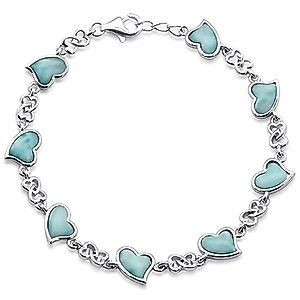 Oxford Diamond Co Sterling Silver Natural Larimar Heart Charm Bracelet 7.5" Long