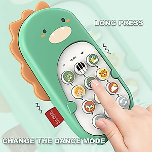 HangLei Toys Baby Dinosaur Cell Phone Toy with Teething Glue, Music & Story & Vibration Modes, 2 Gears Volume, Touch Training Fake Phone for Kids, Preschool Birthday Gift for Girl Boy (Green)