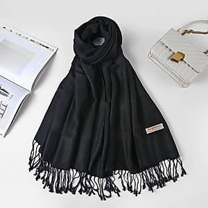 Paisley Pashmina Silk Scarf Shawl Jacquard Cashmere Wrap Stole Two Tones Reversible (Black)