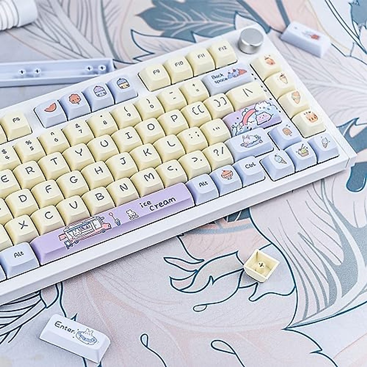 JOLINTAL 133 Keys Kawaii Keycaps Sets, PBT XDA Profile Keycaps, Dye-Sub Low Profile Keycaps 65 Percent Keycaps, Cute Cream PBT Keycaps Cherry MX Switch Keycaps for Mechanical Gaming Keyboard