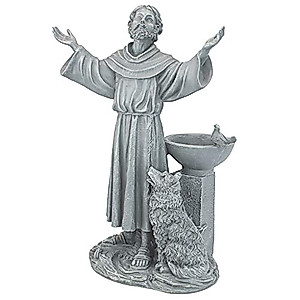 Design Toscano JE14106 St. Francis' Blessing Religious Garden Decor Statue Bath Bird Feeder, 19 inch, Greystone