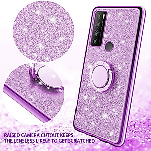 Easyscen Case for TCL 30 XL (6.82-inch) Cover Shockproof Protector with Strap Lanyard Holder Ring for Girls Women Glitter Sparkle Bling Cute Phone Case for TCL 30 XL (T701DL) - Purple
