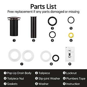 KES Bathroom Sink Drain without Overflow Vessel Sink Lavatory Vanity Pop Up Drain Stopper Oil Rubbed Bronze Finish, ALL Metal Rustproof Brass and 304 Stainless Steel, S2008D-ORB