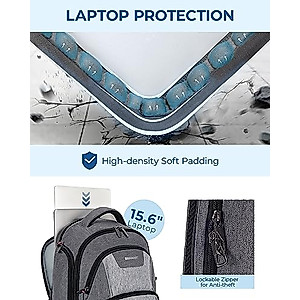 BAGSMART Travel Laptop Backpack, 15.6 inch Anti Theft Laptop Backpack With USB Charger Hole, Water Resistant Grey College bookbag for Women Men, Casual Daily Backpack for travel, Grey