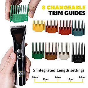 Beard Club PT45 Beard Trimmer for Men - Electric Cordless Rechargeable Beard & Hair Trimmer - High Power 7000 RPM - 8 Color Guides, 45 Unique Trim Lengths - Extra Sharp Mower Blades - Travel Lock