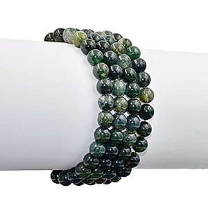 AD Beads Natural Gemstone Round Beads Stretch Bracelet Healing Reiki 8mm (Moss Agate)
