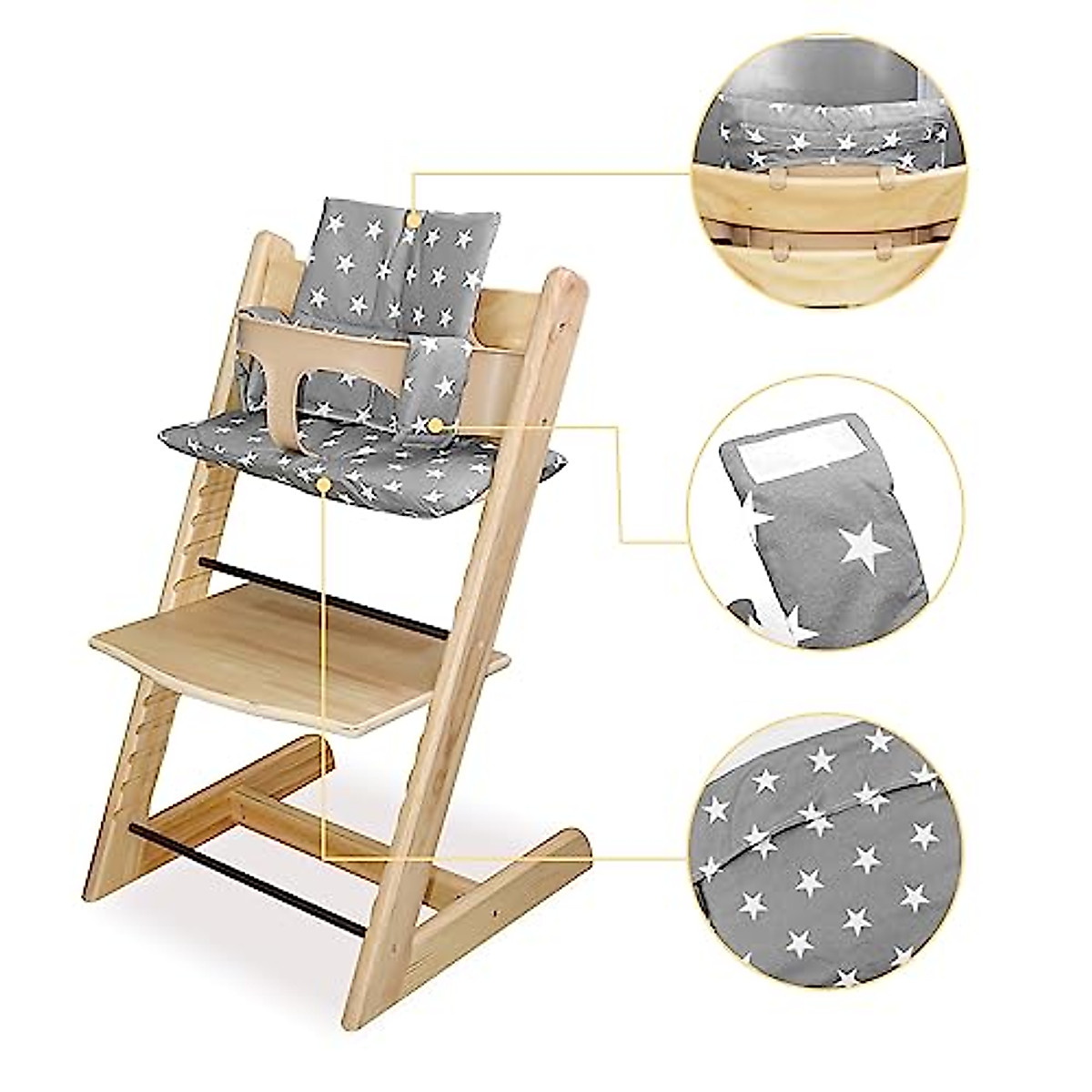 LLHQAMT for Stokke High Chair Cushion, Soft and Comfortable for Tripp Trapp High Chair Cushion, for Tripp Trapp Cushion Set Makes It Safer and More Comfortable for Baby to Sit On (Grey Star Pattern)