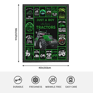 Tractor Blanket Soft Cozy Just a Boy Who Loves Tractors Throw Blanket Super Warm Fuzzy Fluffy Tractor Lightweight Fleece Flannel Gifts Blankets for Kids Adults 50"X40"