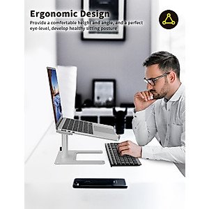 Ergopollo Laptop Stand for Desk, Computer Stand Adjustable Height, Ergonomic Notebook Laptop Riser, Aluminum Metal Holder Compatible with 10 to 15.6 Inches Notebook PC Computer, Silver