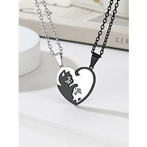 FaithHeart Cat Matching Necklace for Couple, Stainless Steel Puzzle Pieces BFF Pendants for Women, Cute Friendship Necklaces for 2 Ladies