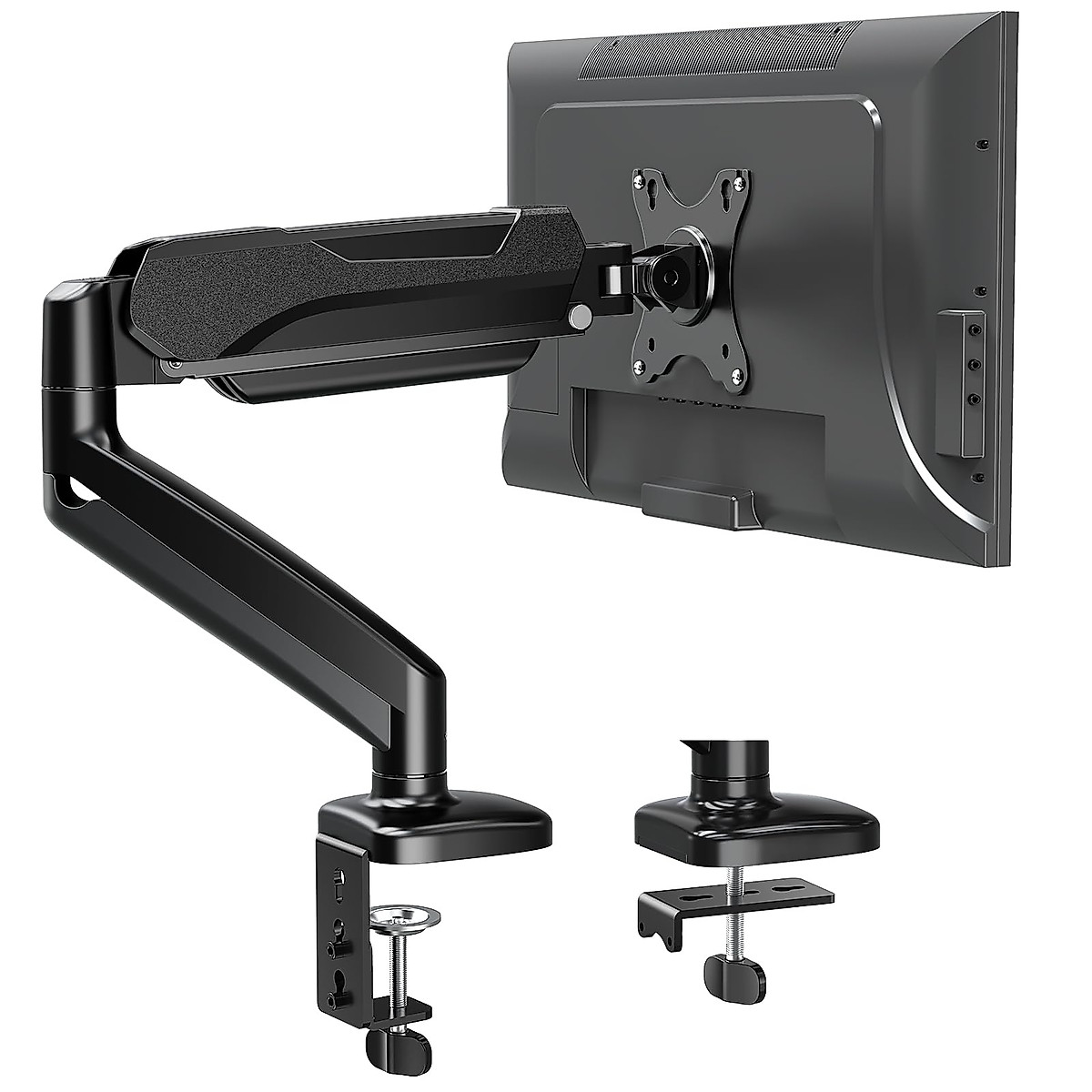 MOUNTUP Single Monitor Desk Mount, Adjustable Gas Spring Monitor Arm Support Max 32 Inch, 4.4-17.6lbs Screen, Computer Monitor Stand Holder with Clamp/Grommet Mounting Base, VESA Mount Bracket, Black
