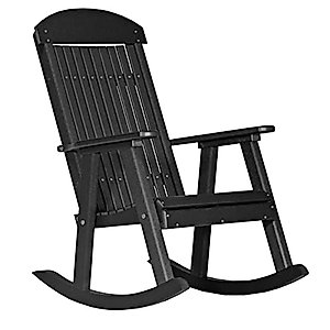 LuxCraft Plastic Poly Outdoor Rocking Chair, Front Porch Rocker, Patio Rocking Chair for Outside (Black)