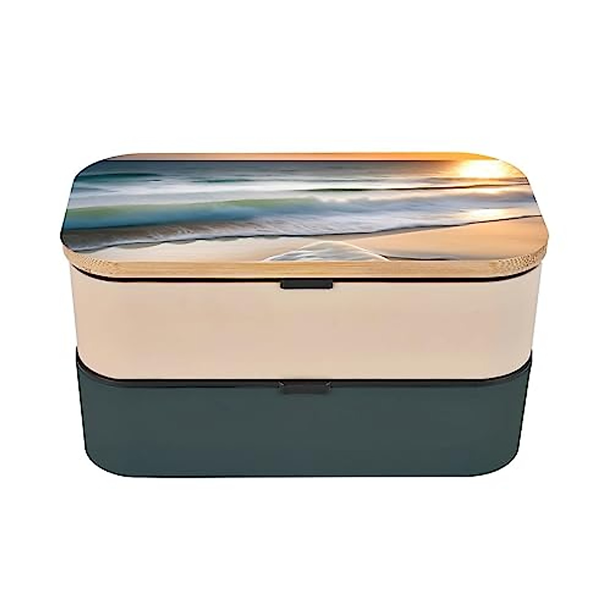Sunset Over The Waves Adult Lunch Box, Bento Box, With Cutlery Set Of 3, 2 Compartments, Rectangular, Lunch Box For Adults