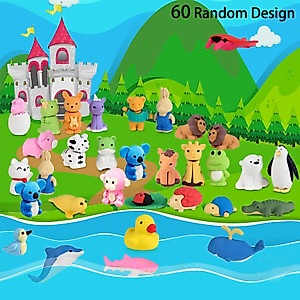 URSKYTOUS 60Pcs Animal Erasers Desk Pets for Kids Pencil Bulk Puzzle Erasers Toys Gifts for Classroom Prizes,Game Reward,Treasure Box,Easter Egg Fillers,Goodie Bag Stuffers,Party Favors