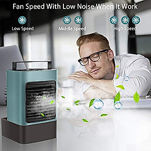 OVPPH Portable Air Conditioner, Personal Air Cooler Fan Mini Evaporative Cooler Desk Table Fan, Quiet Air Circulator Humidifier Misting Fan with 3 Speeds for Home Bedroom Office (Amry Green)