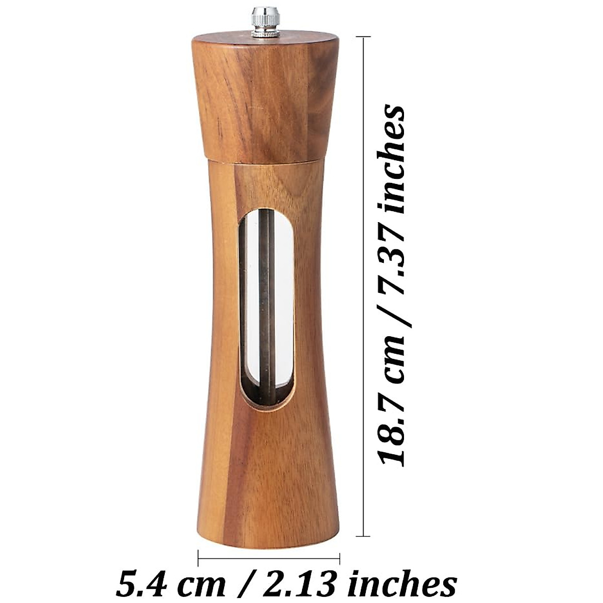 Ousyaah Salt and Pepper Grinder Set (2 Pack), Manual Wooden Salt and Pepper Shakers with Adjustable Ceramic Core and Visible Acrylic Window, Refillable Salt & Pepper Mill Set | Adjustable Coarseness