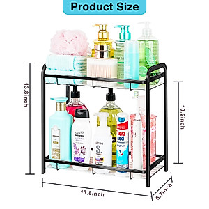 Niluks Bathroom Countertop Organizer, Large Capacity Bathroom Counter Shelf, 2 Tier Metal Makeup Skincare Toiletries Cosmetic Countertop Tray Organizers for Bathroom Vanity, Kitchen (Black)