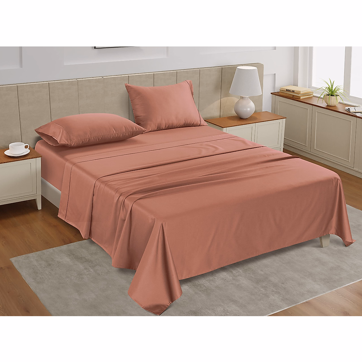 LANE LINEN Full Size Sheet Set – 450 Thread Count Soft & Breathable100% Cotton Sheets, 15” Deep Pocket Fully Elasticized Fitted Sheet, Luxury Hotel Quality Bedding, Rose Dawn