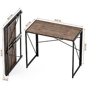 Coavas Small Folding Desk, No Assembly Required Computer Desks, 31.5 inch Spaces Saving Foldable Table for Bedroom, Home Office, Dorm, Apartment, Brown