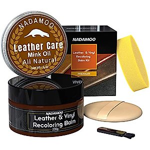 NADAMOO Dark Brown Leather Recoloring Balm with Mink Oil Leather Conditioner, Leather Repair Kits for Couches, Restoration Cream Scratch Repair Leather Dye for Vinyl Furniture Car Seat, Sofa, Shoes