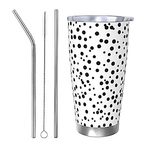 WXZYFP Car cup (single silver rim), can use a straw or drink directly, easy to use.Black And White Polka Dot